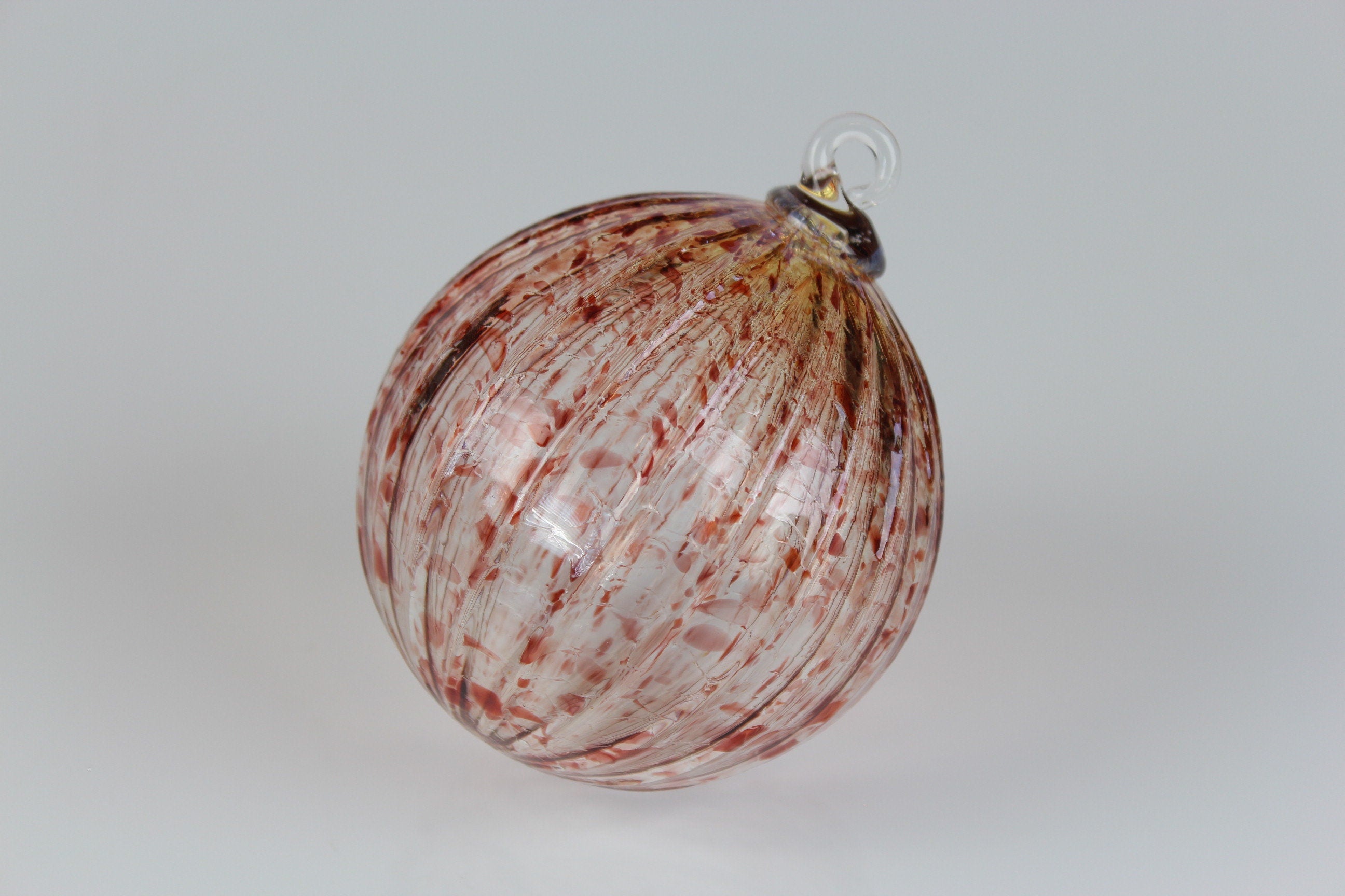 Glass Ornament - Copper Ruby Specks with an Optic Ridge Design Hand Bl ...