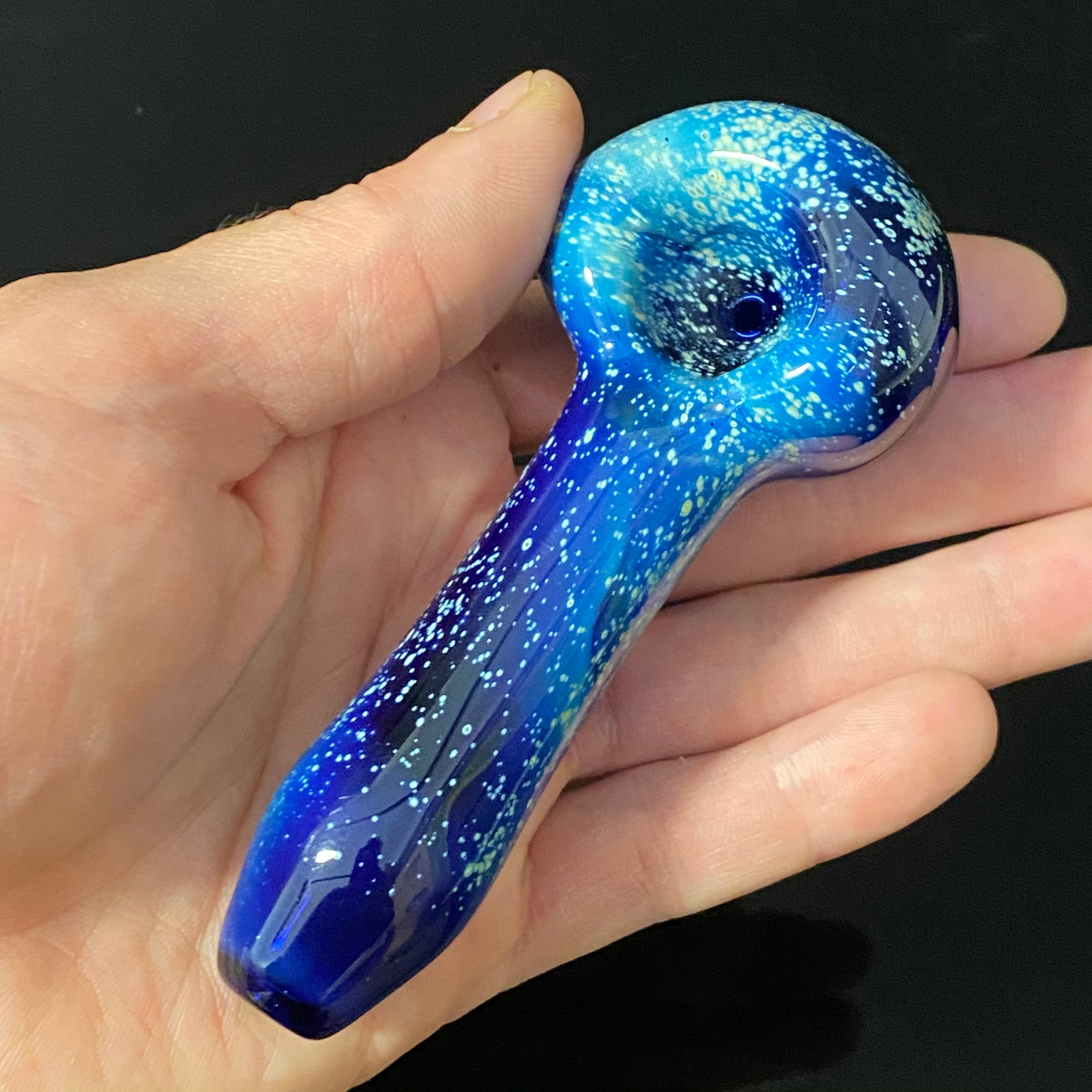Small Galaxy Pipe Cobalt Space Pipe Pure Silver Fumed Glass Pipe, Head – Vrosh